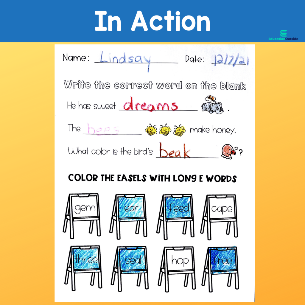 Long e Worksheets - Color and B&W Versions Included!