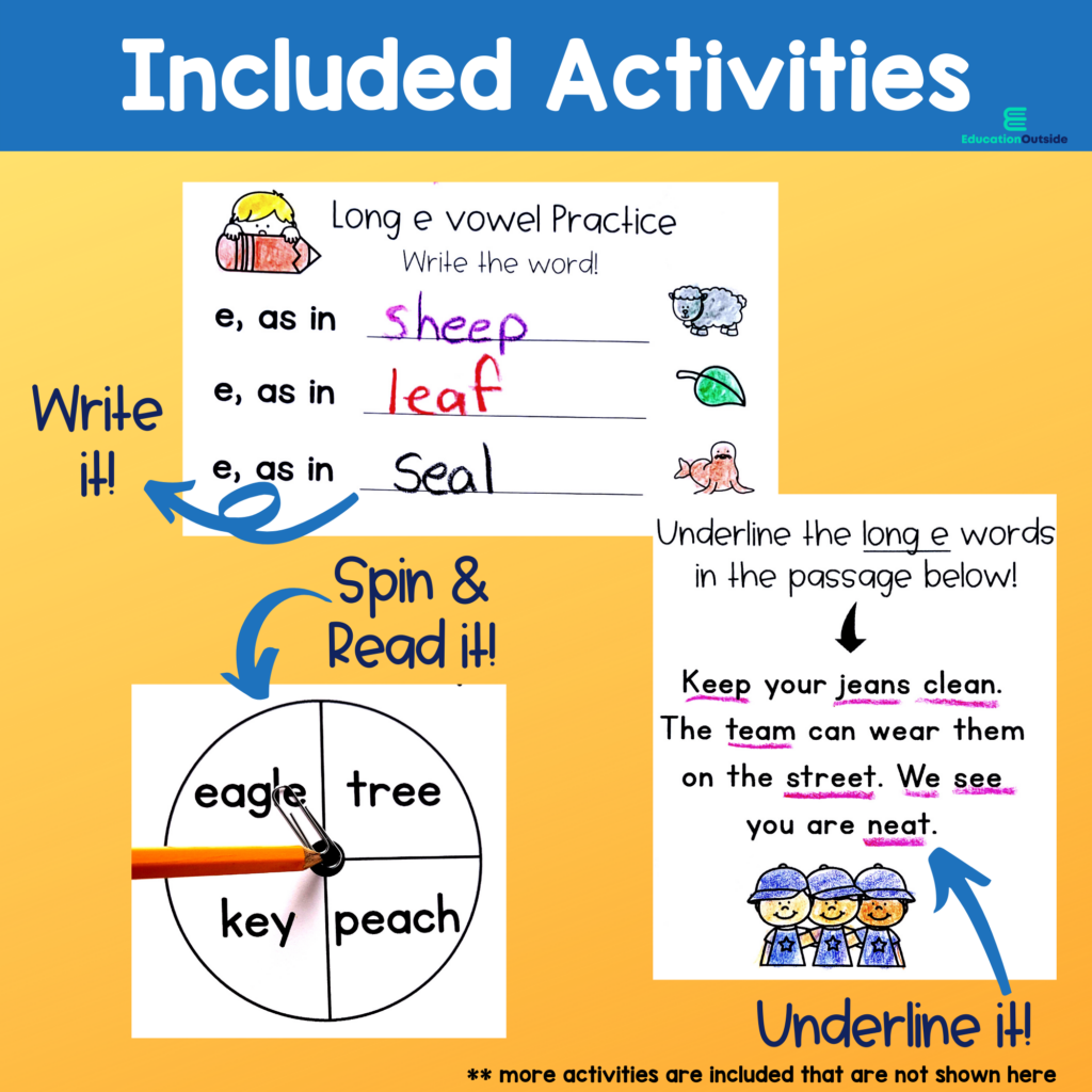 Long e Worksheets - Color and B&W Versions Included!