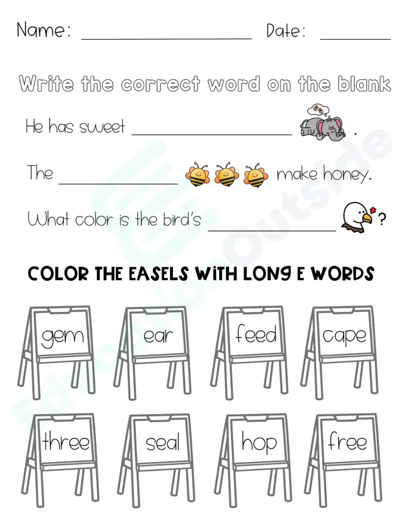 Long e Worksheets - Color and B&W Versions Included!