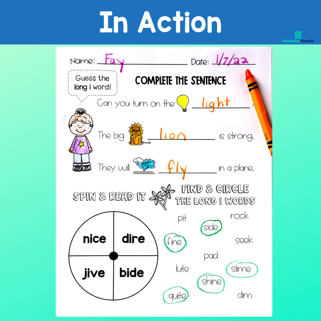 Long i Worksheets - Color and B&W Versions Included!