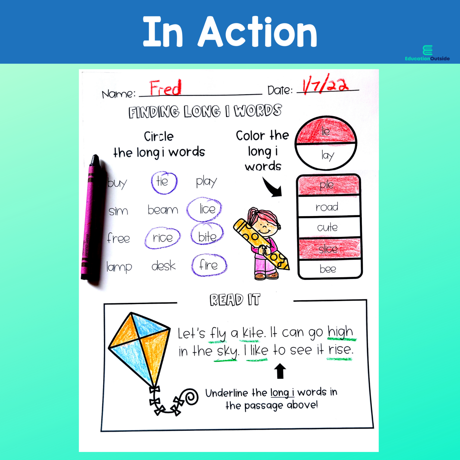 Long i Worksheets - Color and B&W Versions Included!