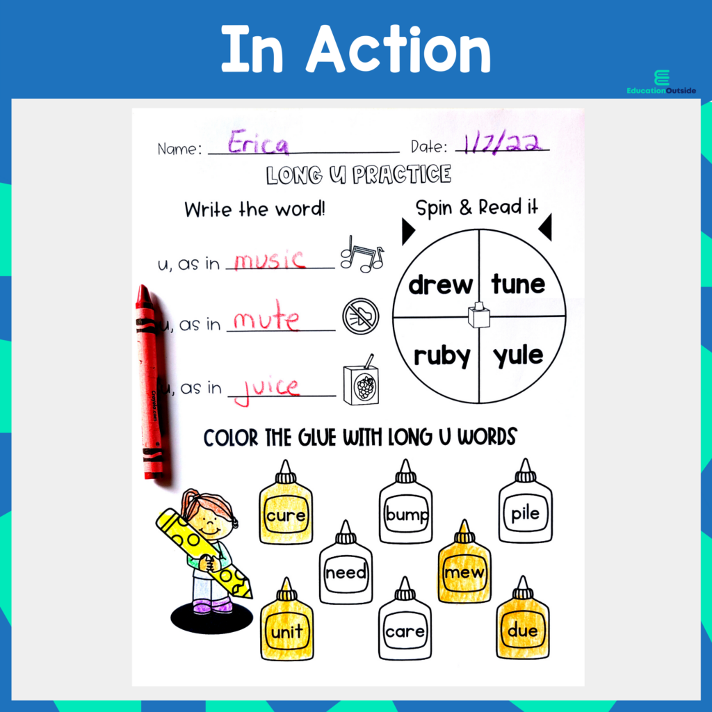 Long u Worksheets - Color and B&W Versions Included!