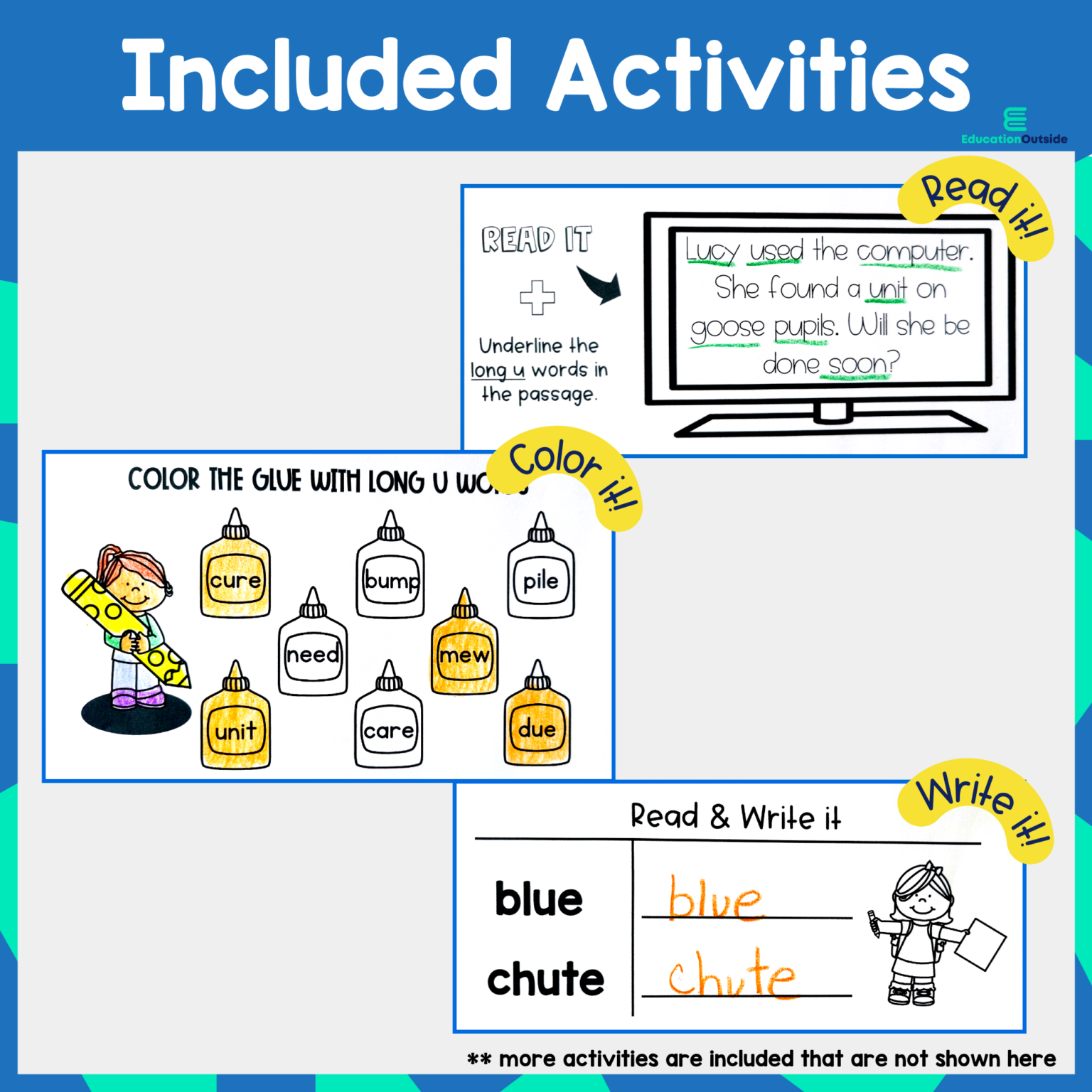 Long u Worksheets - Color and B&W Versions Included!