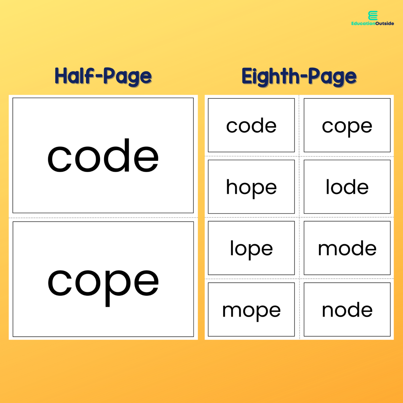 Long o / Silent e Flashcards - 3 Sizes Included - No Prep!