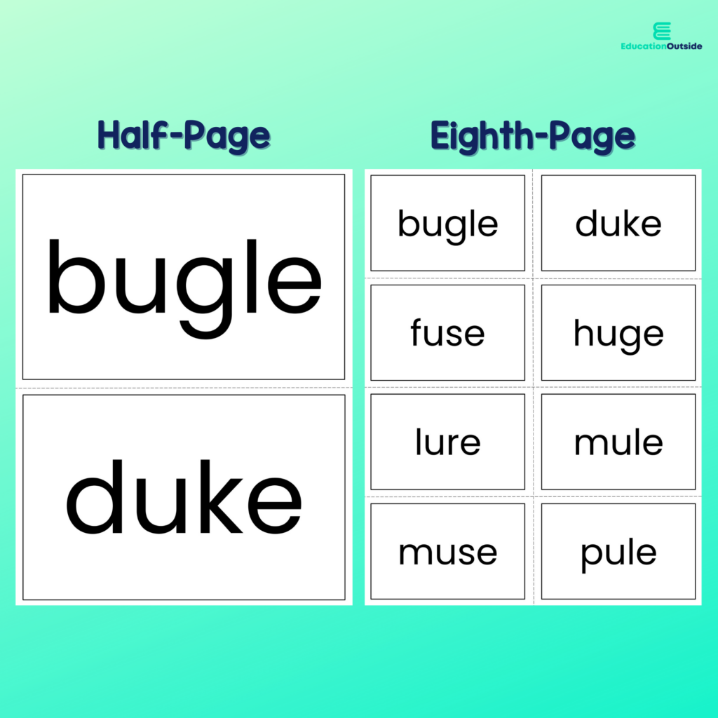 Long u / Silent e Flashcards - 3 Sizes Included - No Prep!