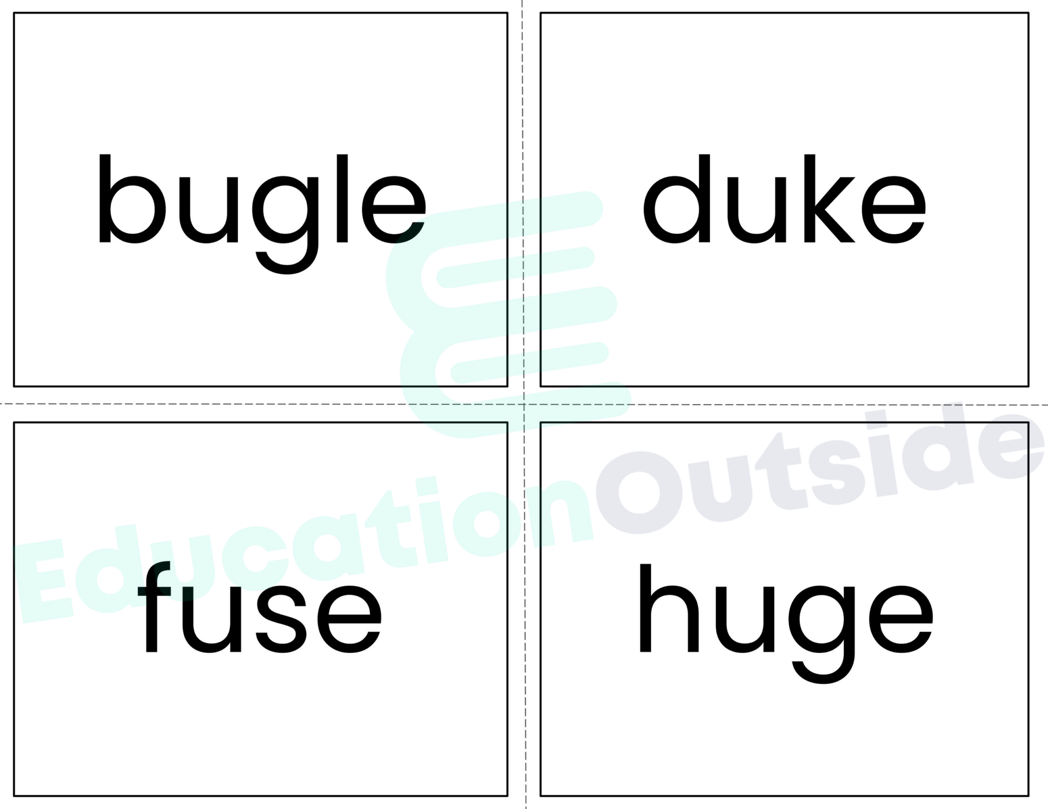 Long u / Silent e Flashcards - 3 Sizes Included - No Prep!