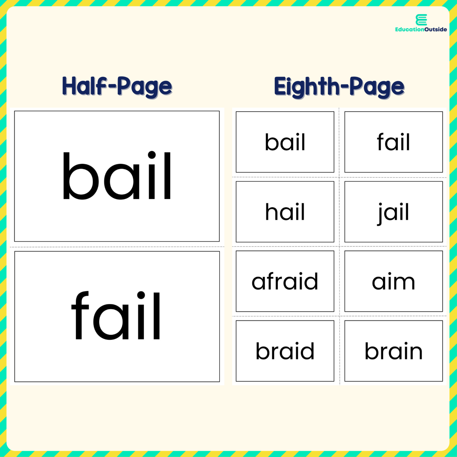 Long a Vowel Teams Flashcards - 3 Sizes Included - No Prep!