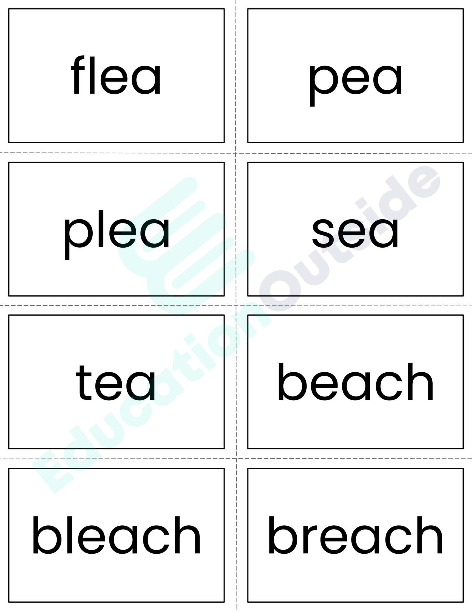 Long e Vowel Teams Flashcards - 3 Sizes Included - No Prep!