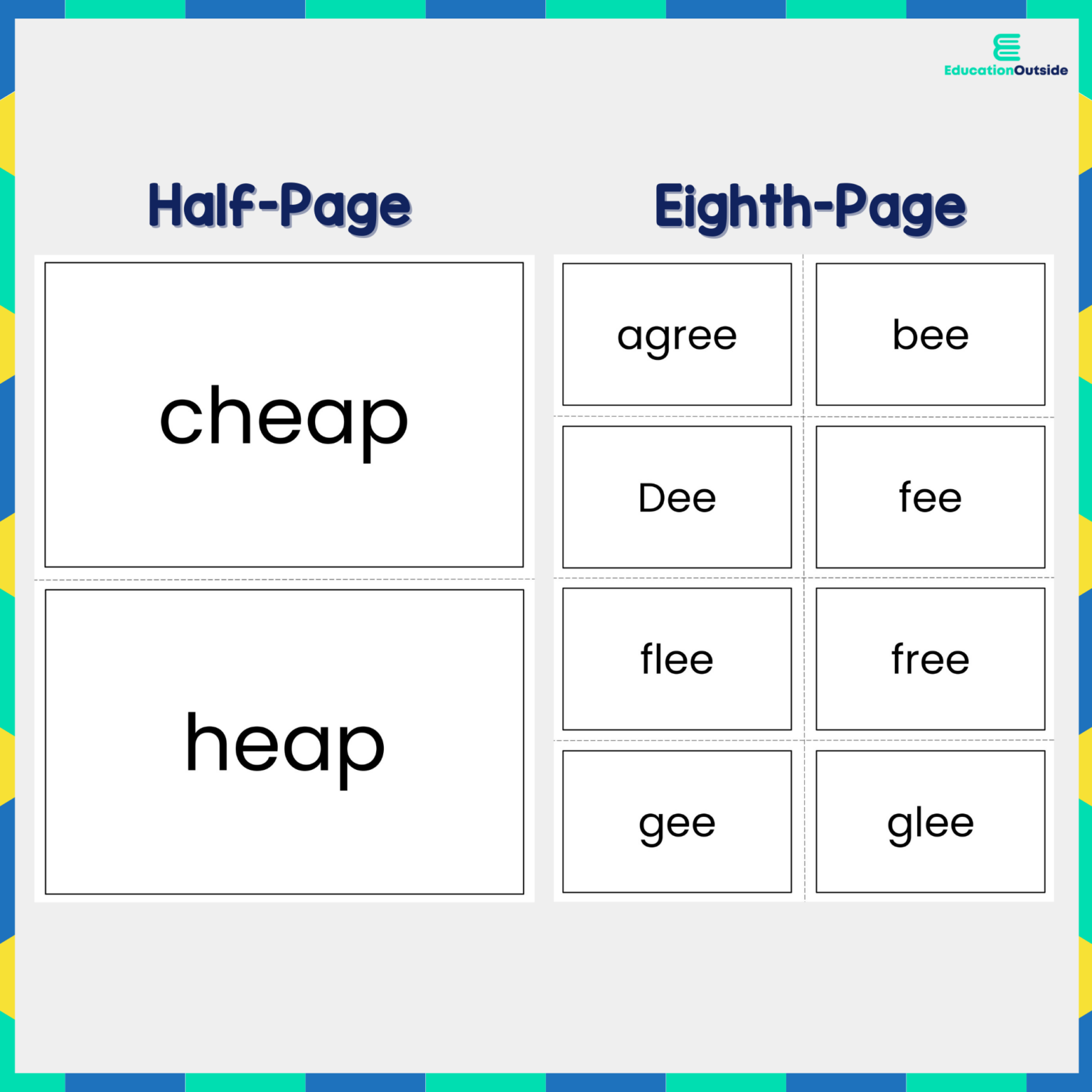 Long e Word Family Flashcards ( -eap, -ee, -eam, -eat, -eep, -eak, -ead ...