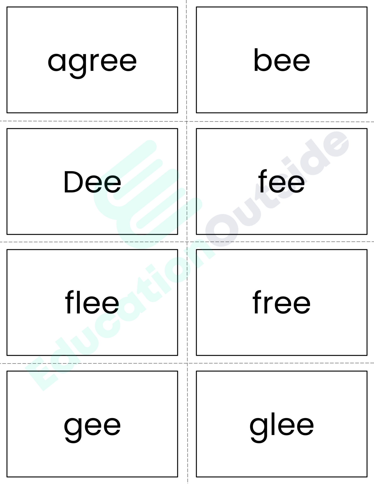 Long e Word Family Flashcards ( -eap, -ee, -eam, -eat, -eep, -eak, -ead ...