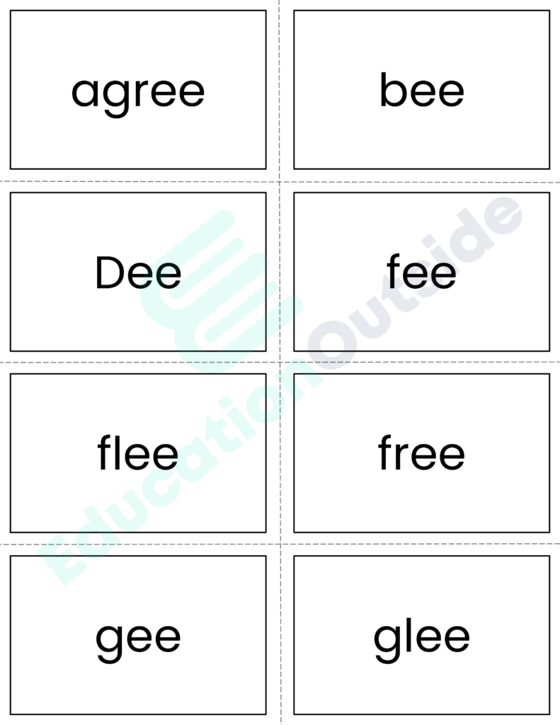 Long e Word Family Flashcards ( -eap, -ee, -eam, -eat, -eep, -eak, -ead ...