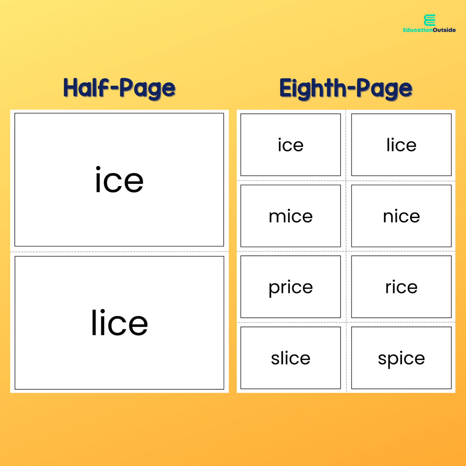 Long i Word Family Flashcards (-ice, -ide, -ive, -ime, -ite, -ike, -ile ...
