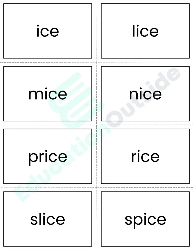 Long i Word Family Flashcards (-ice, -ide, -ive, -ime, -ite, -ike, -ile ...