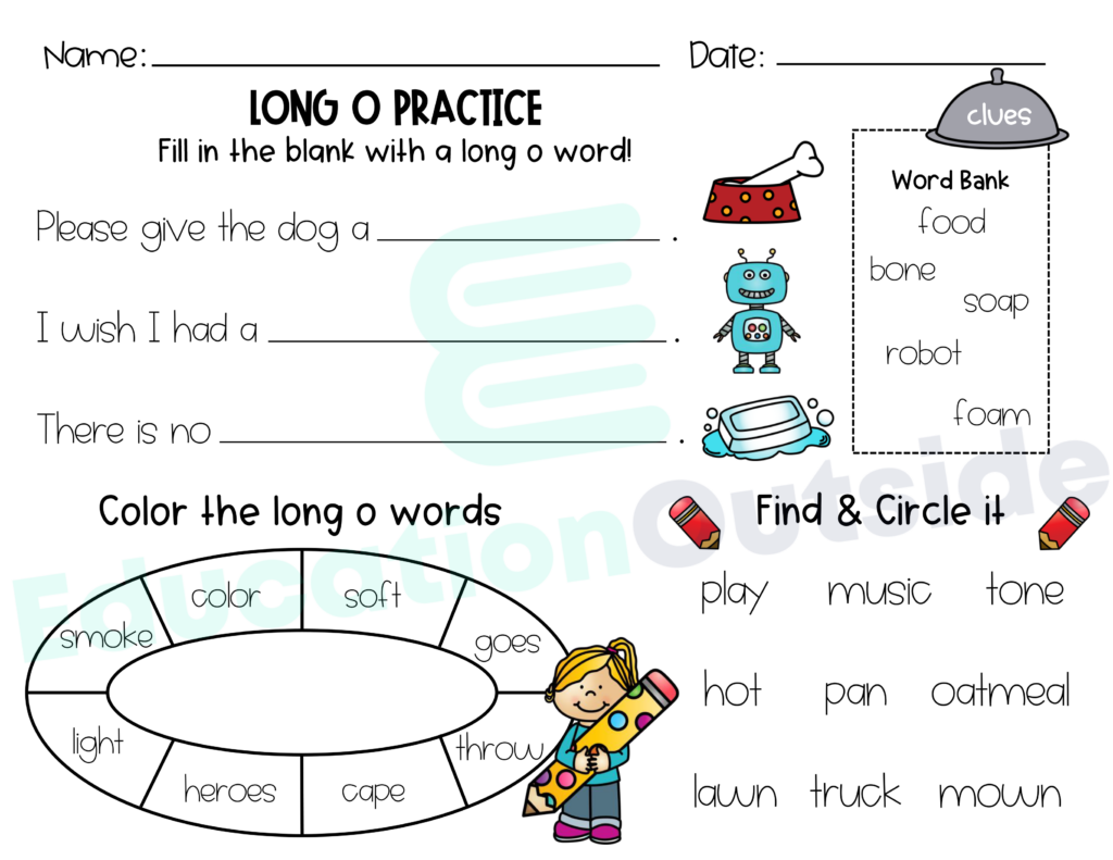 Long o Worksheets - Color and B&W Versions Included!