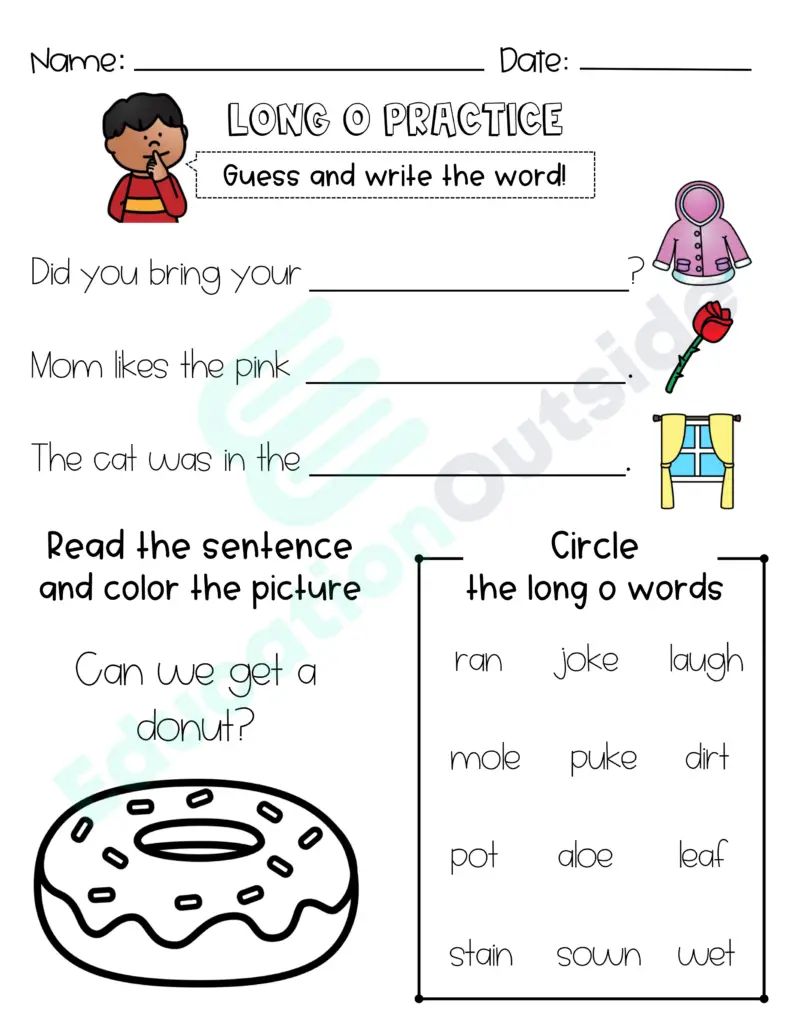 Long o Worksheets - Color and B&W Versions Included!