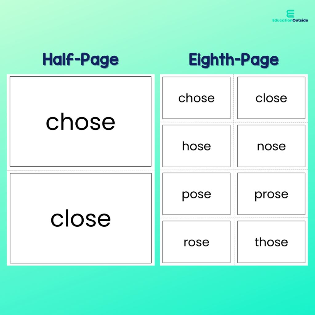 Long o Word Family Flashcards (-ose, -one, -obe, -ome, -ote, -oke, -ole ...