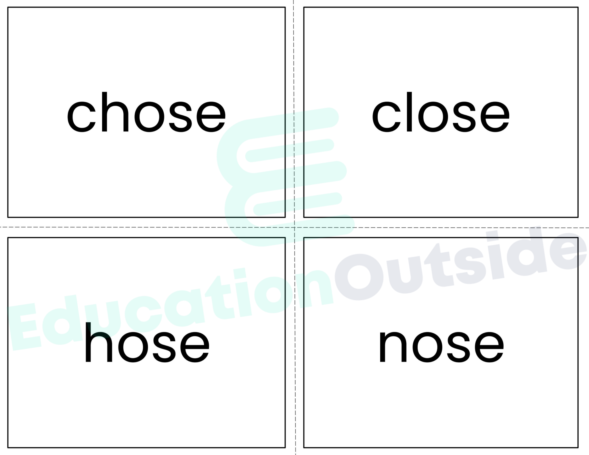 Long o Word Family Flashcards (-ose, -one, -obe, -ome, -ote, -oke, -ole ...