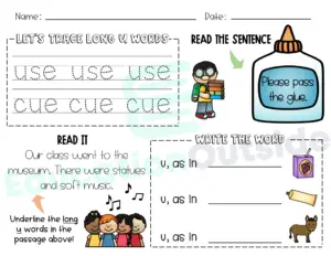 Long u Worksheets - Color and B&W Versions Included!