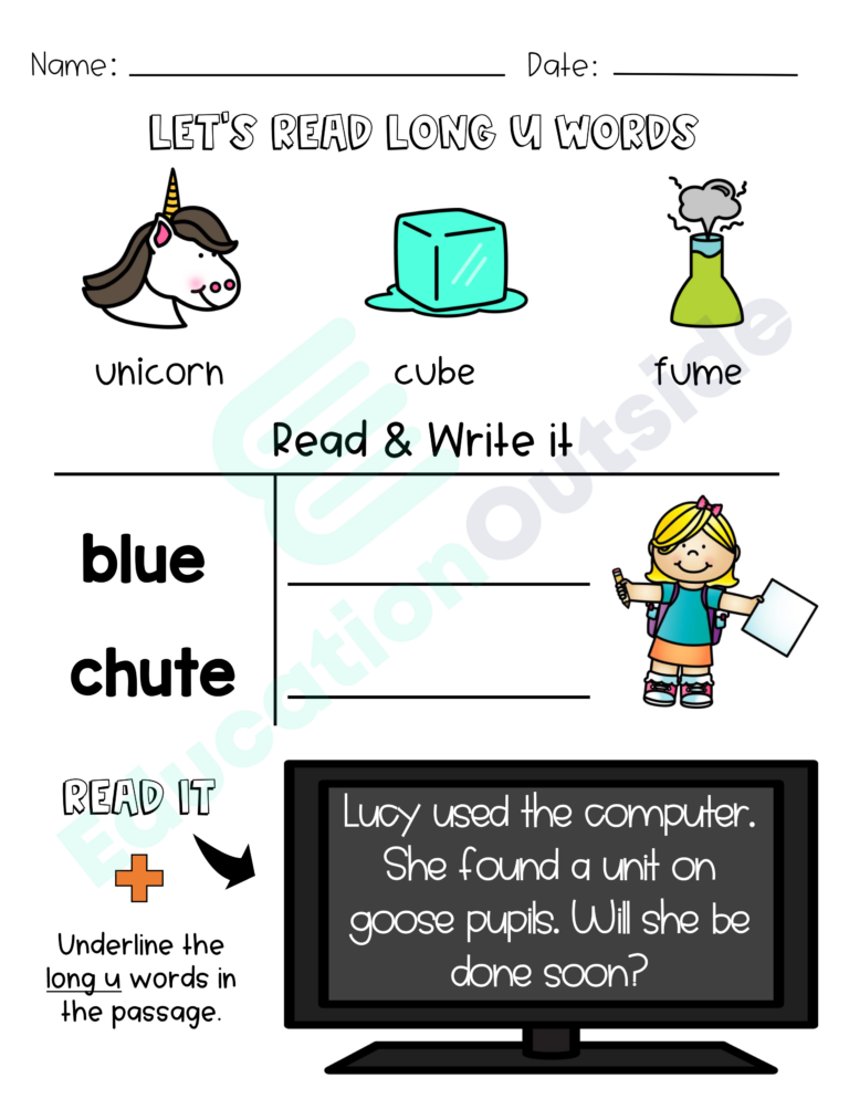 Long u Worksheets - Color and B&W Versions Included!