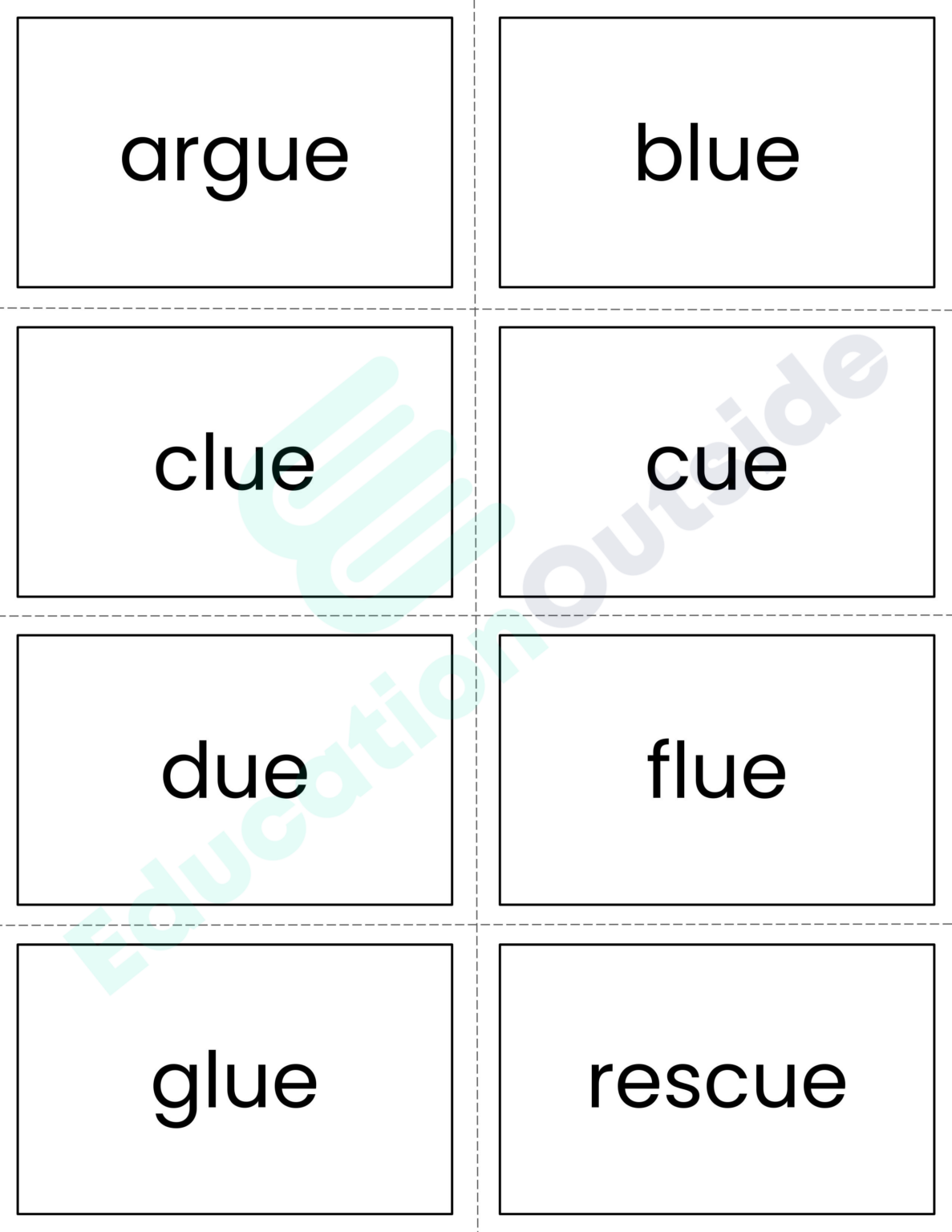Long u Word Family Flashcards (-une, -ute, -ue, -ube, -ew, u-) - 3 ...