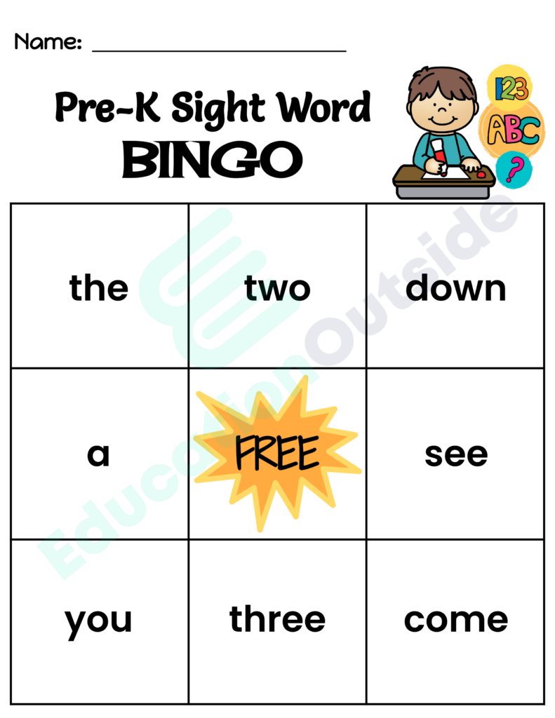 Pre-K Sight Words Bingo - 8 and 24 Square Grids Included!