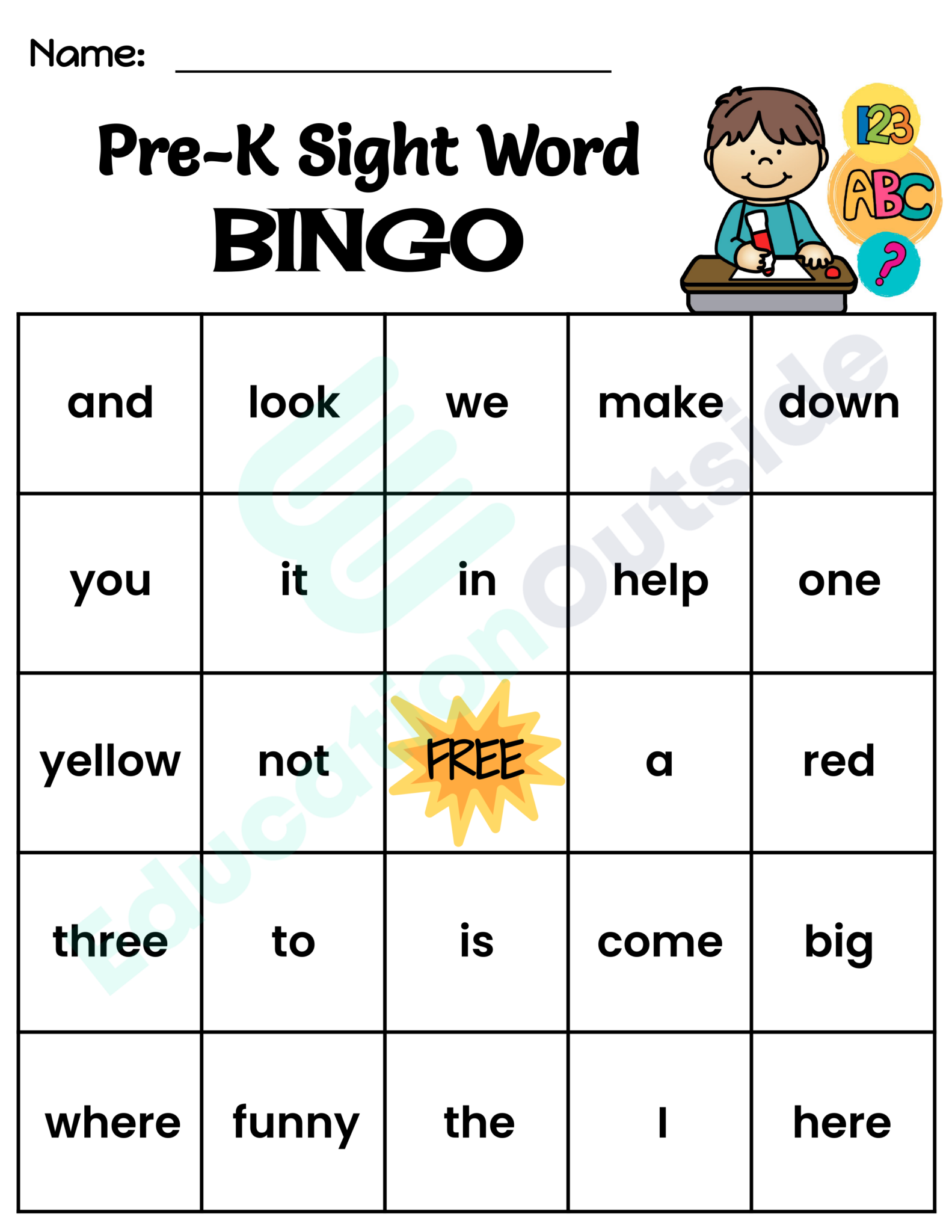 Pre-K Sight Words Bingo - 8 and 24 Square Grids Included!