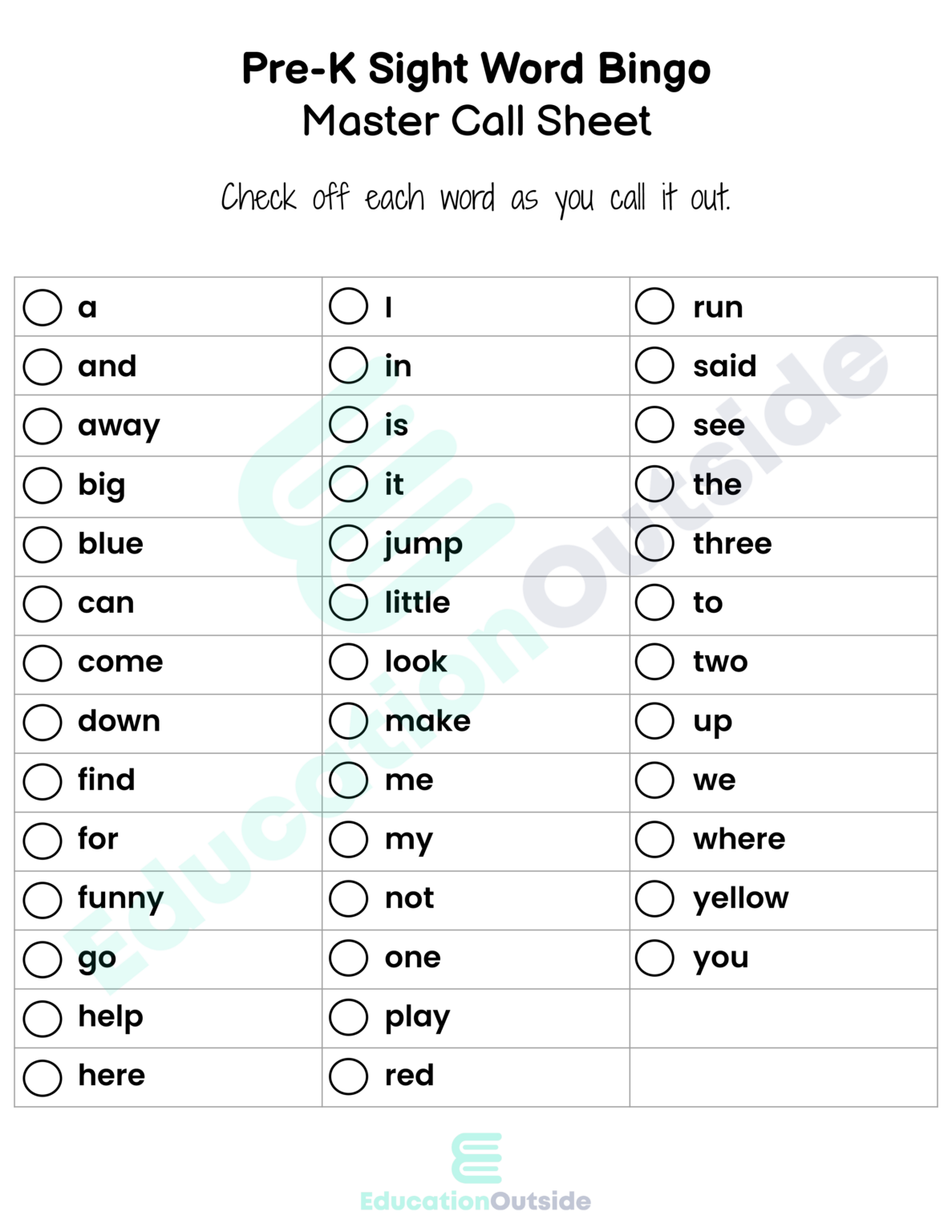 Pre-K Sight Words Bingo - 8 and 24 Square Grids Included!