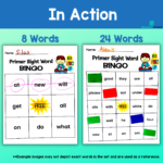 Kindergarten Primer Sight Word Bingo - 8 and 24 Square Grids Included!