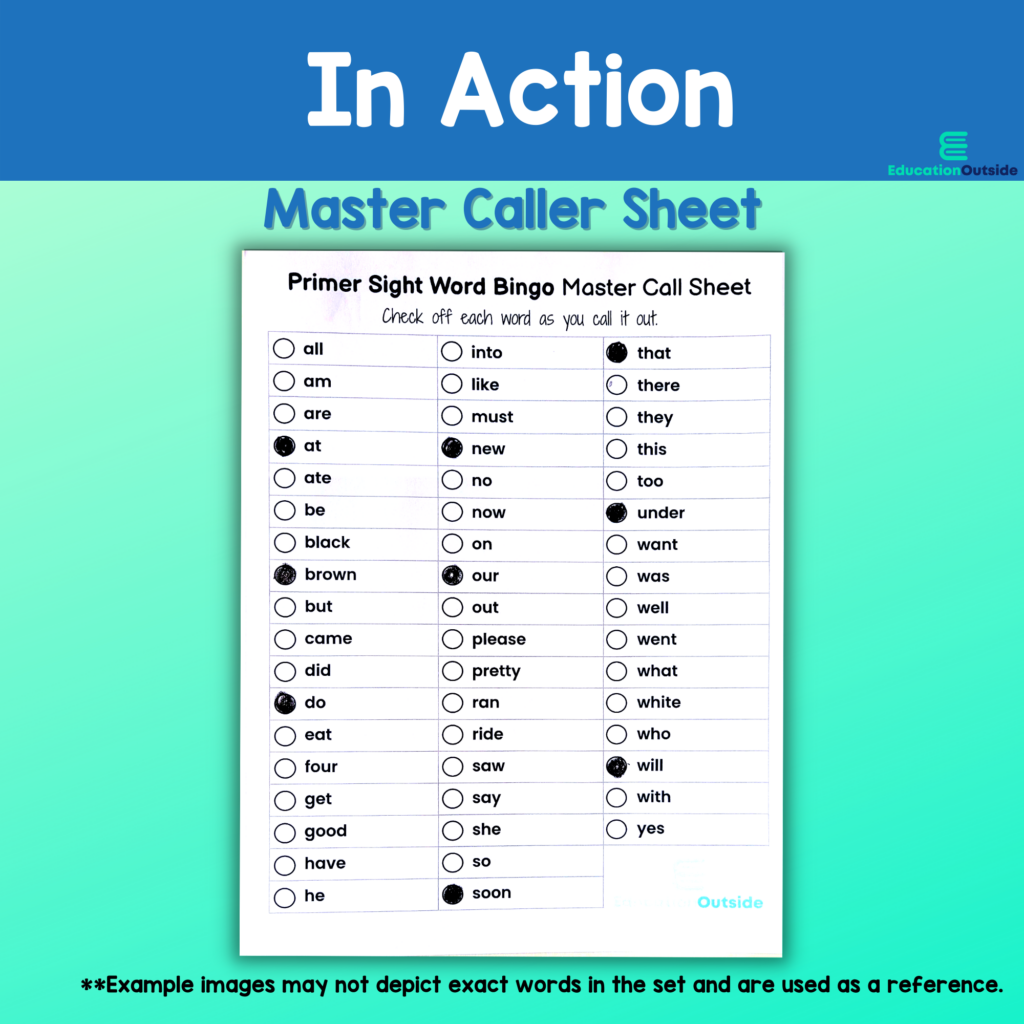 Kindergarten Primer Sight Word Bingo - 8 and 24 Square Grids Included!