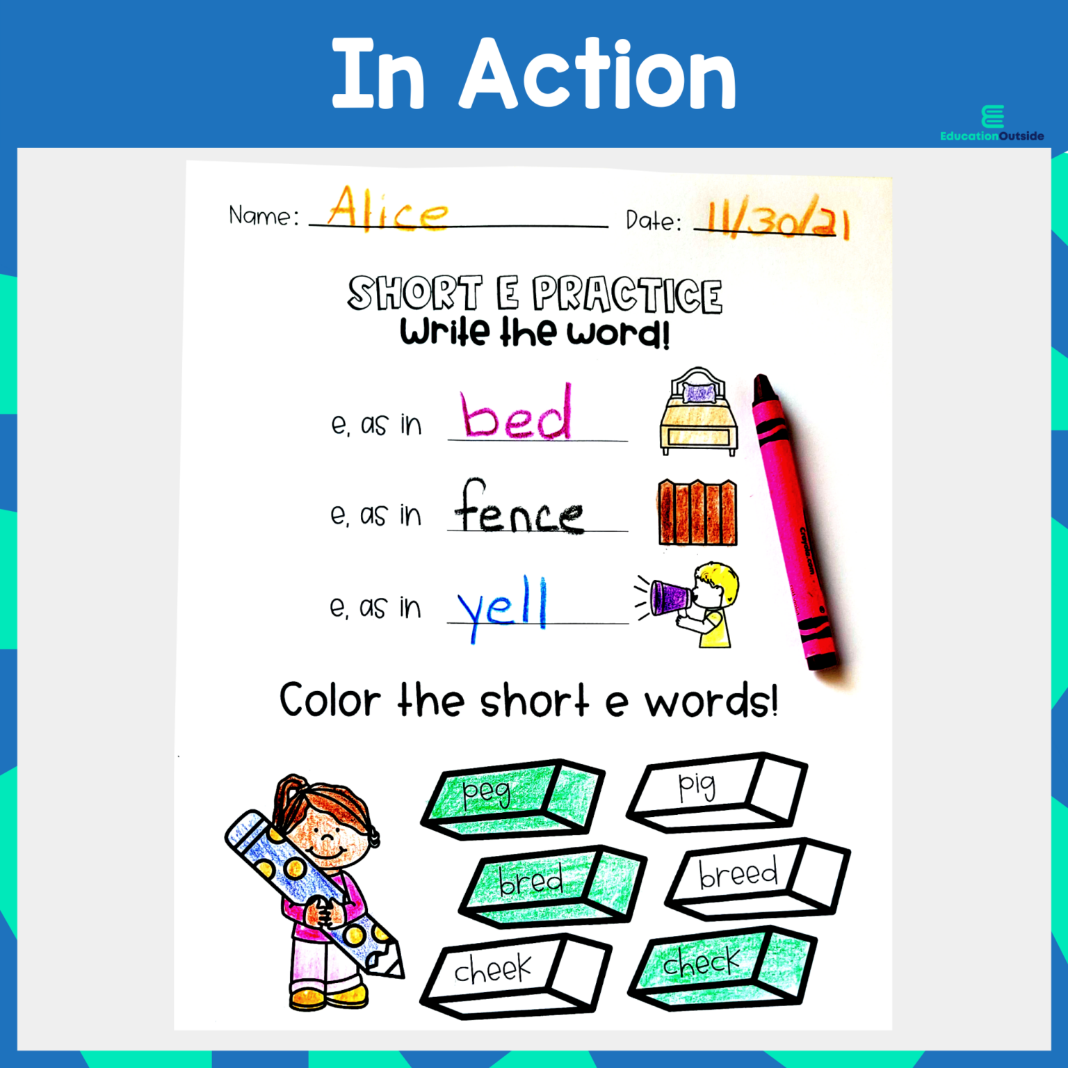 Short Vowel e Worksheets - No Prep - Print and Practice