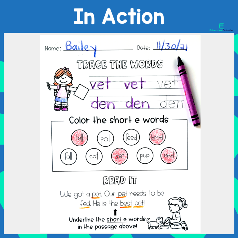 Short Vowel e Worksheets - No Prep - Print and Practice