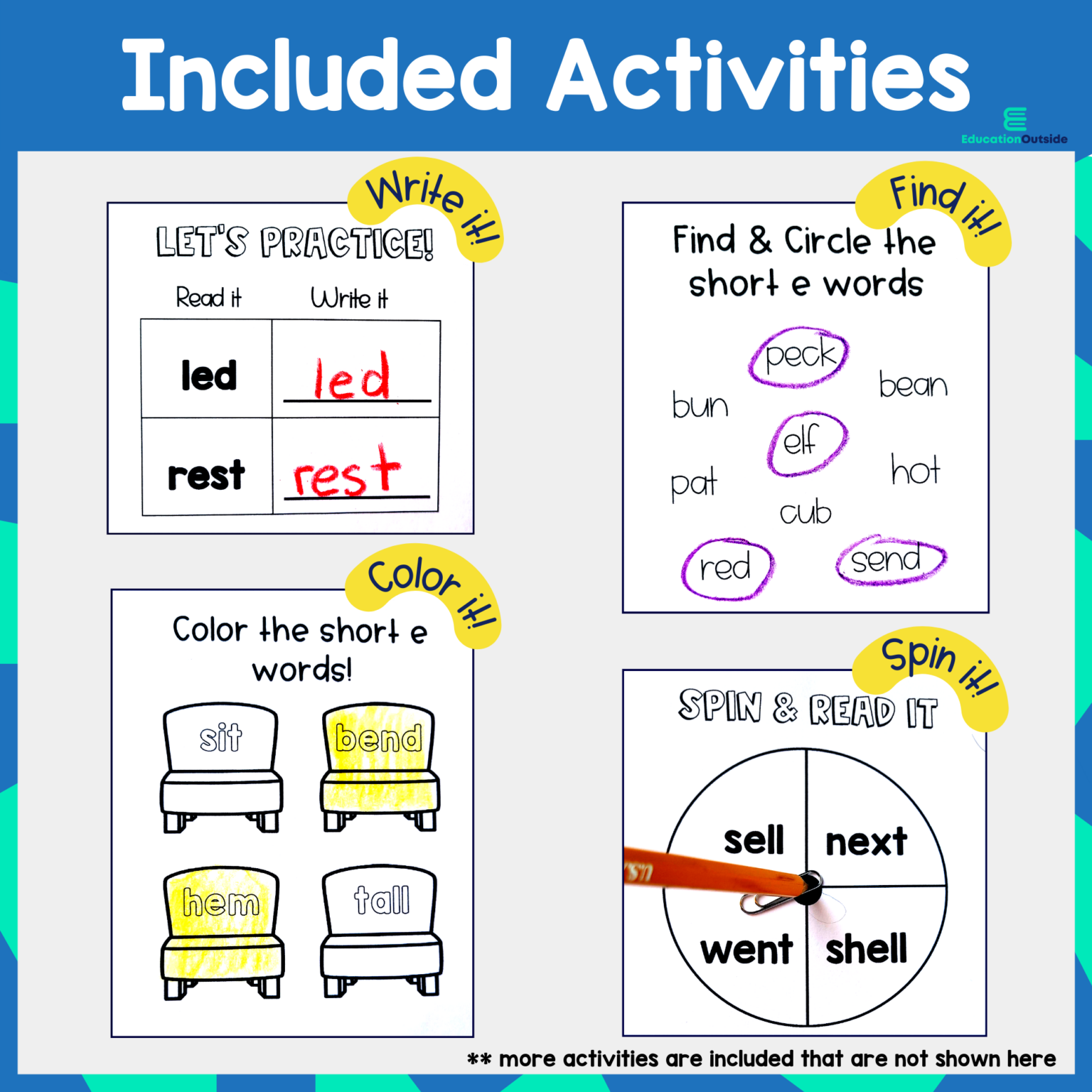 Short Vowel e Worksheets - No Prep - Print and Practice
