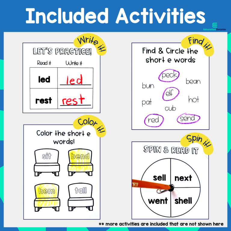 Short Vowel e Worksheets - No Prep - Print and Practice