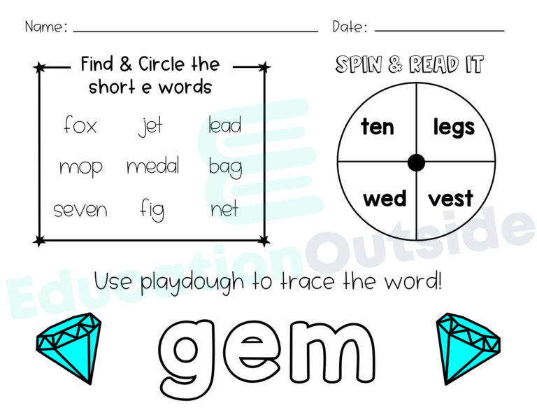 Short Vowel e Worksheets - No Prep - Print and Practice