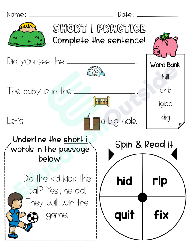 Short Vowel i Worksheets - No Prep - Print and Practice