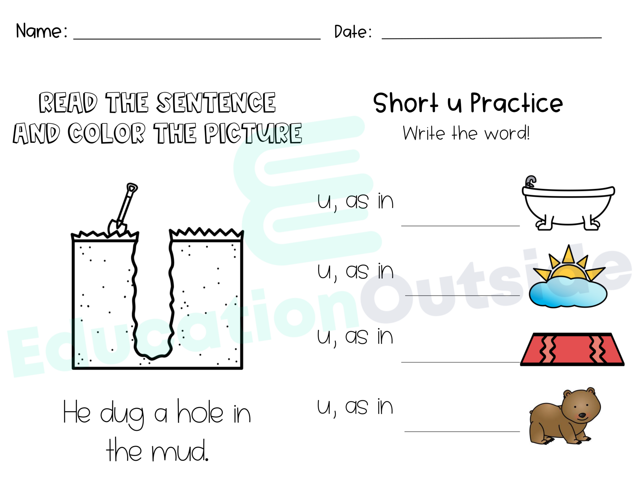 Short Vowel u Worksheets - No Prep - Print and Practice