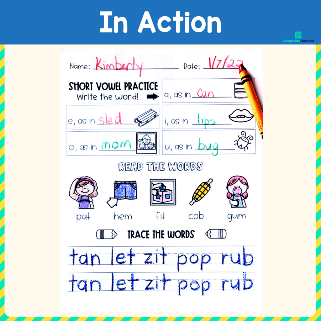 Short Vowel Worksheets (a, e, i, o, u) - Color and B&W Versions!