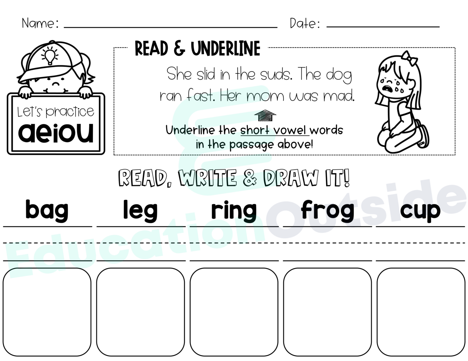 Short Vowel Worksheets (a, e, i, o, u) - Color and B&W Versions!