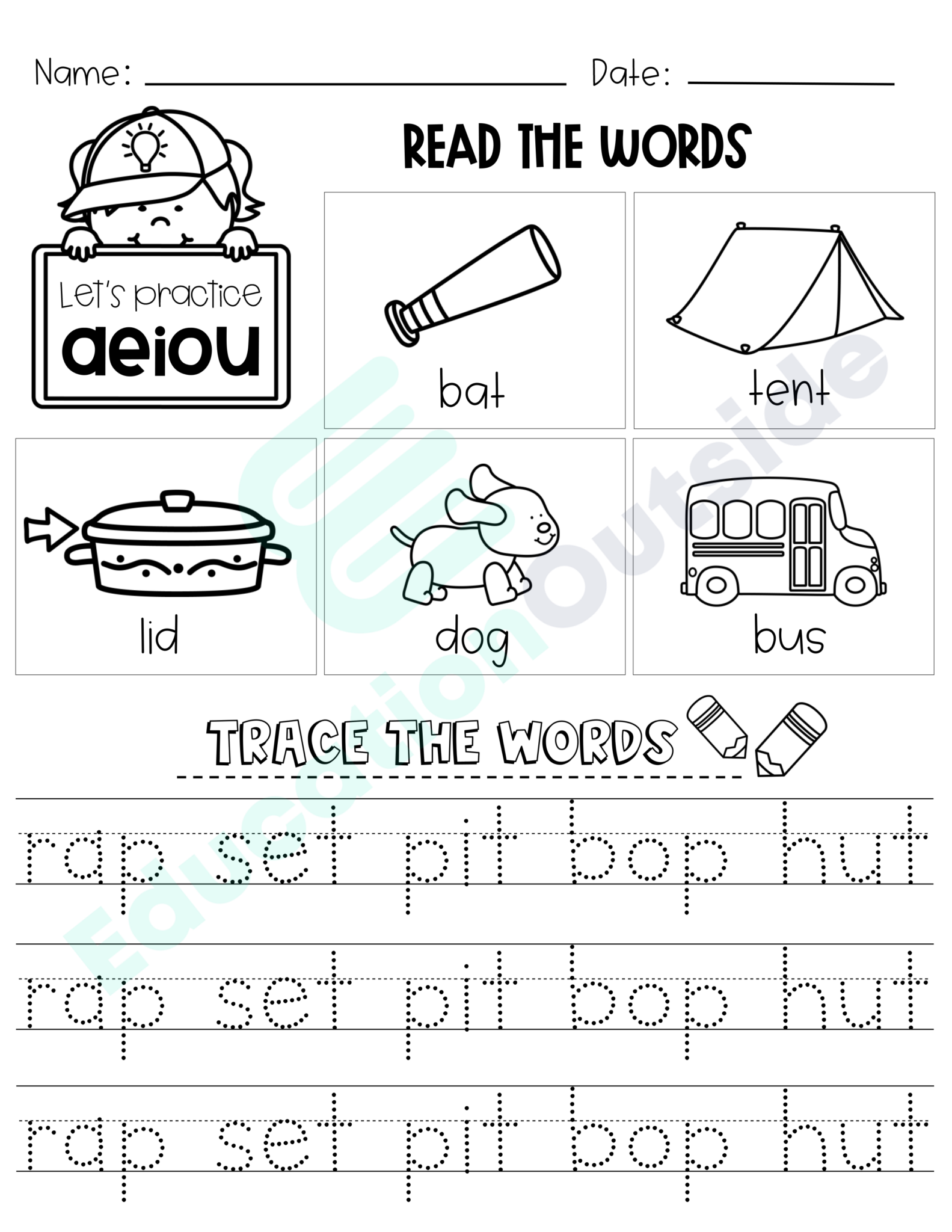 Short Vowel Worksheets (a, e, i, o, u) - Color and B&W Versions!