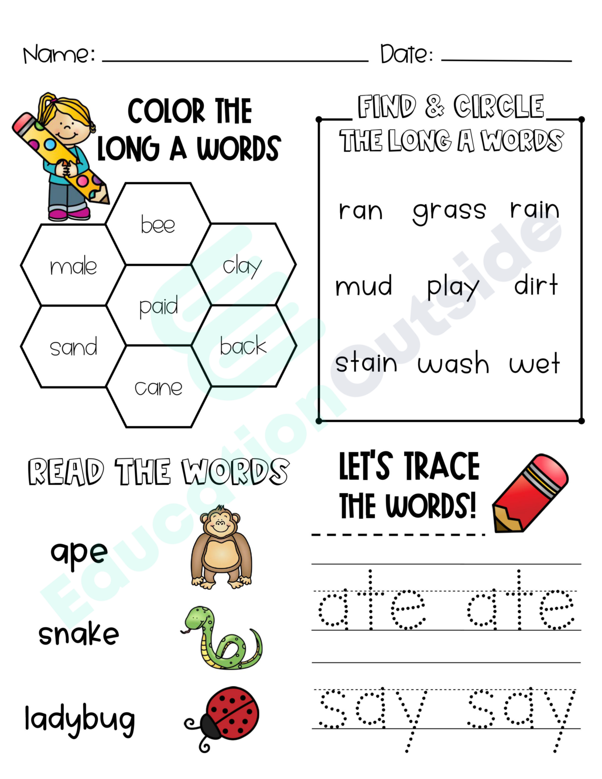 Short & Long a Worksheet Packet - Color and Black and White Versions!