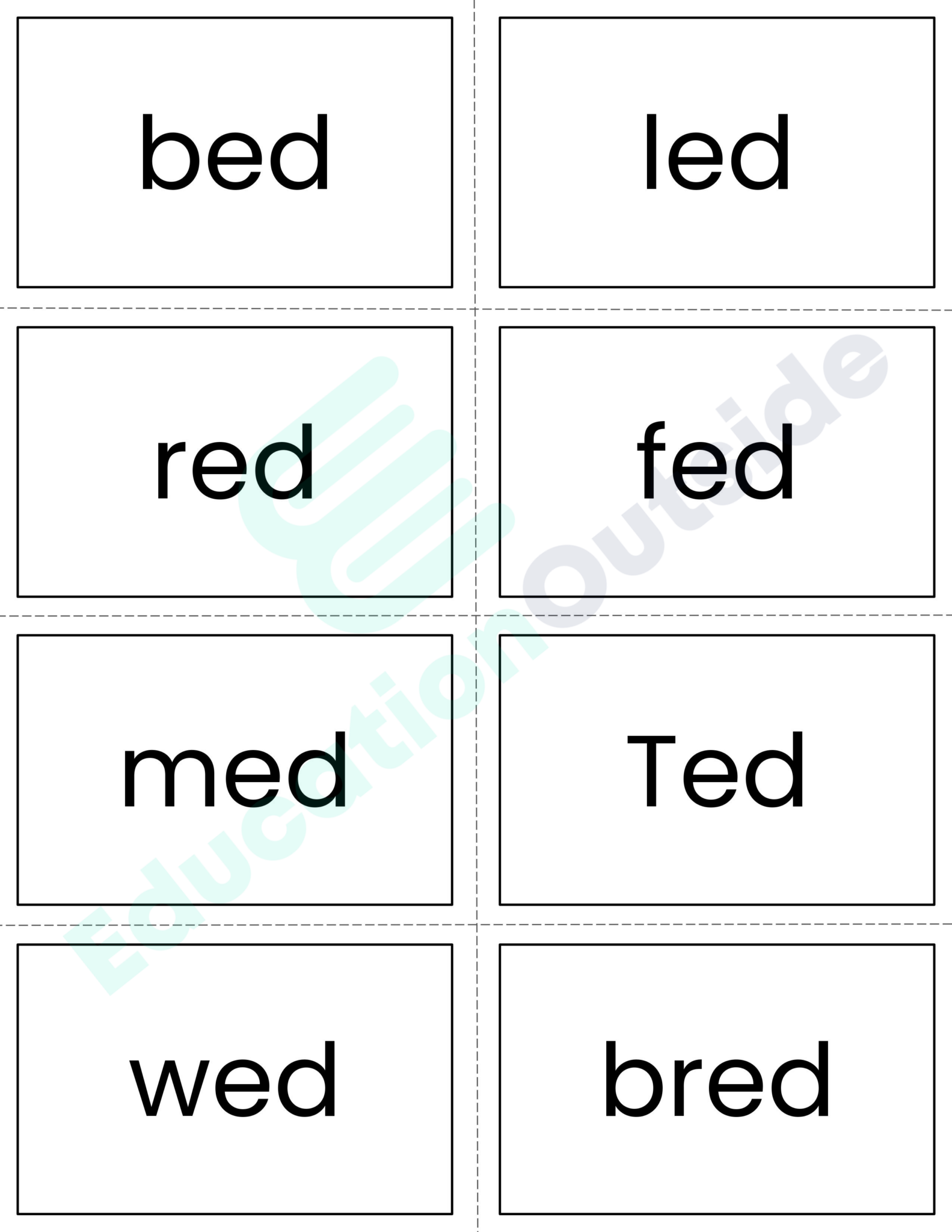 Short e Word Family Flashcards (-ed, -en, -et, -ell, -em, -eg) - 3 ...