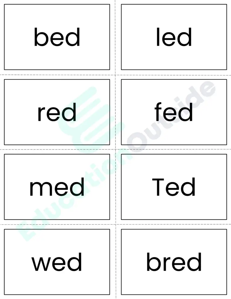 Short e Word Family Flashcards (-ed, -en, -et, -ell, -em, -eg) - 3 ...