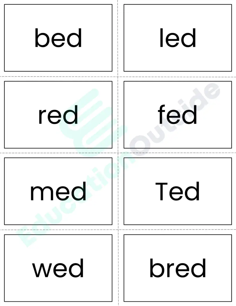 Short e Word Family Flashcards (-ed, -en, -et, -ell, -em, -eg) - 3 ...