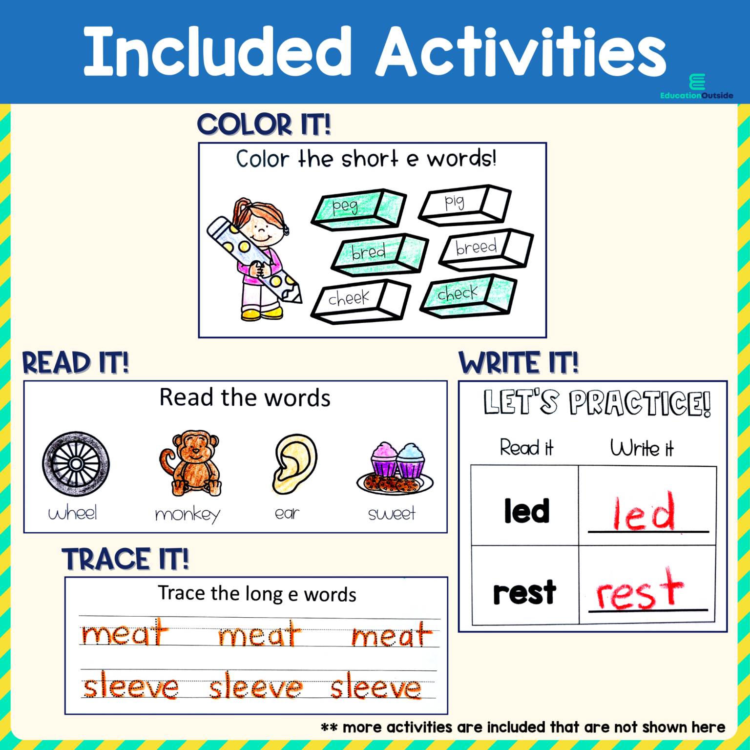 Short & Long e Worksheet Packet - 20 Worksheets Included!