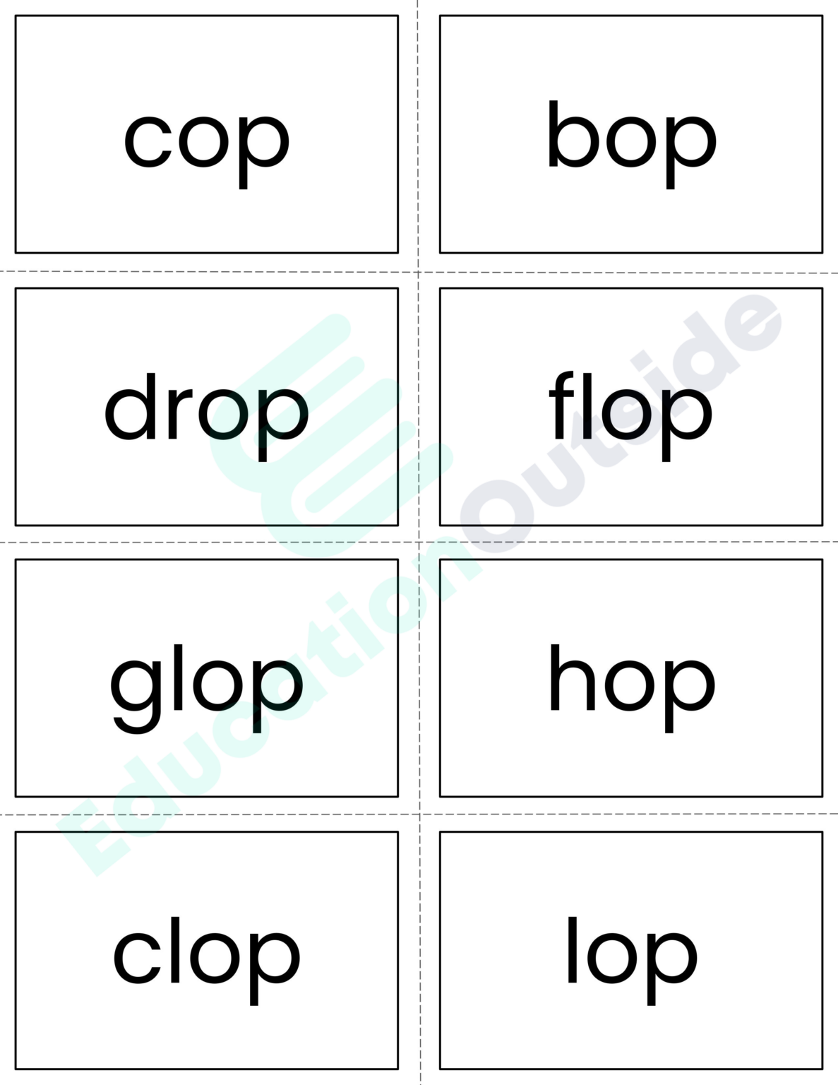 Short o Word Family Flashcards (-op, -ot, -ock, -ox, -od, -og) - 3 ...