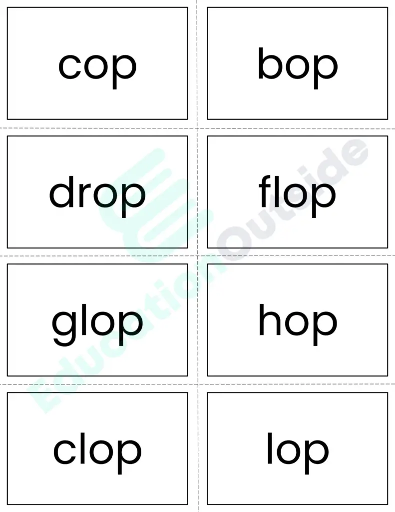 Short o Word Family Flashcards (-op, -ot, -ock, -ox, -od, -og) - 3 ...