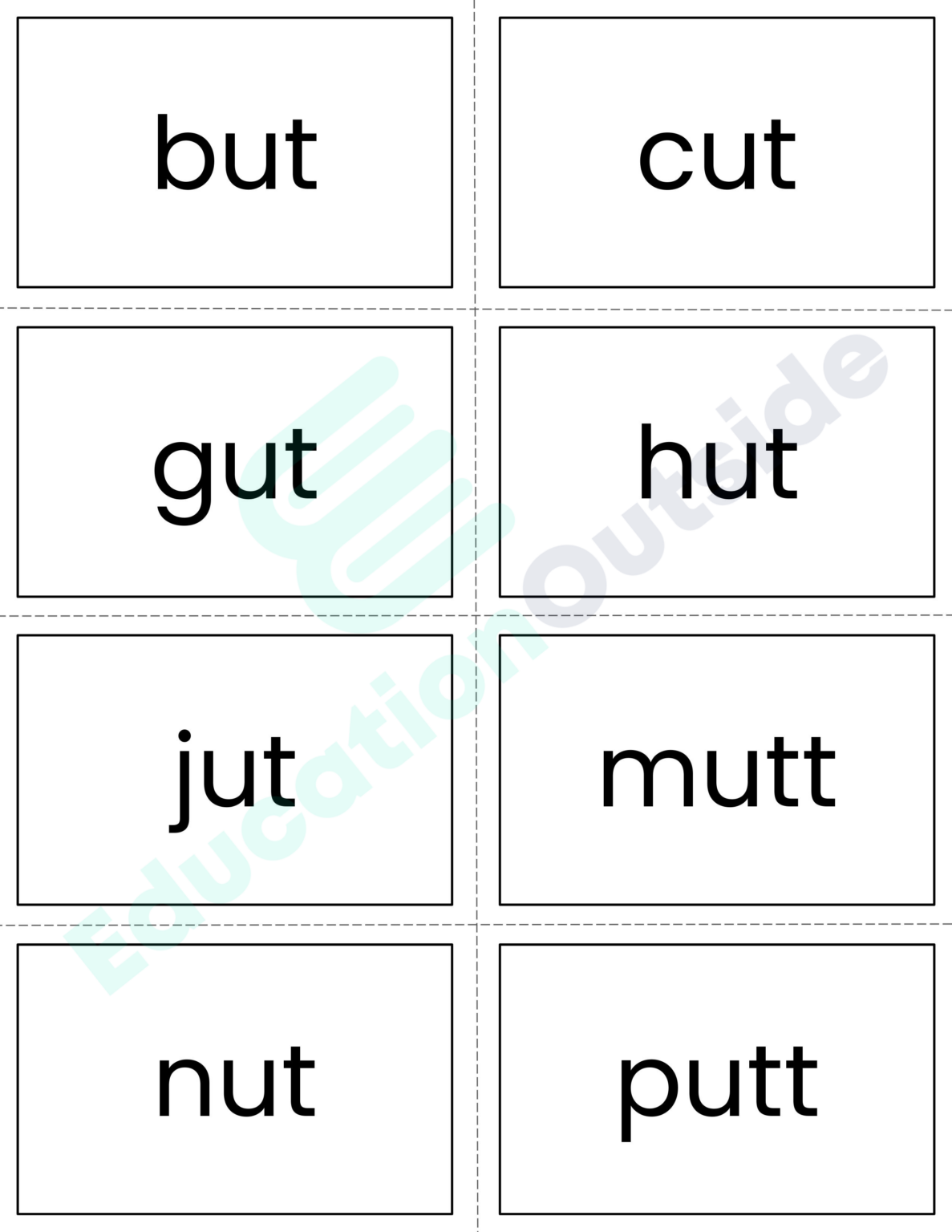 Short u Word Family Flashcards (-ut, -ug, -uck, -ush, -ub) - 3 Sizes ...