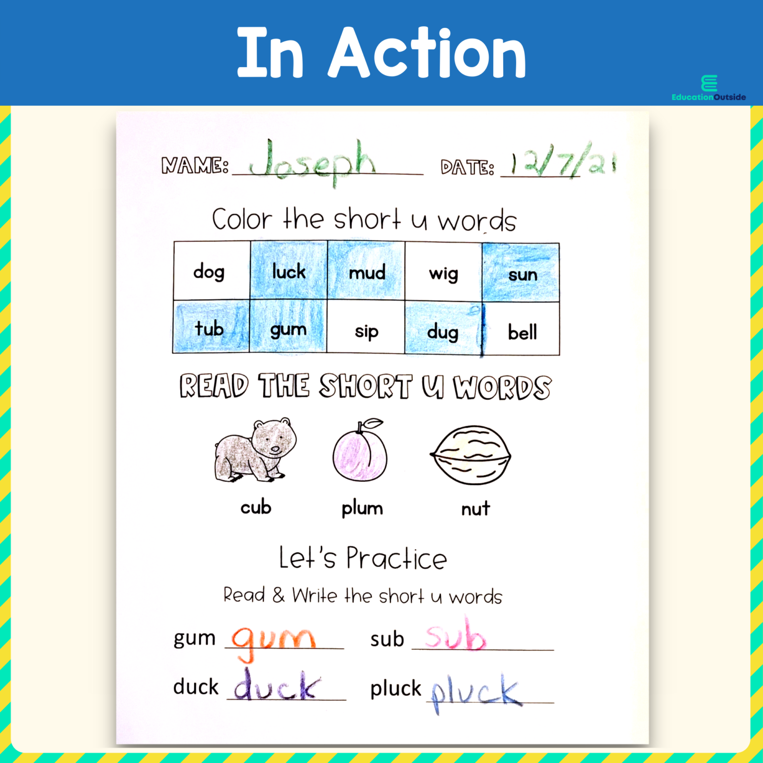 Short Vowel u Worksheets - No Prep - Print and Practice