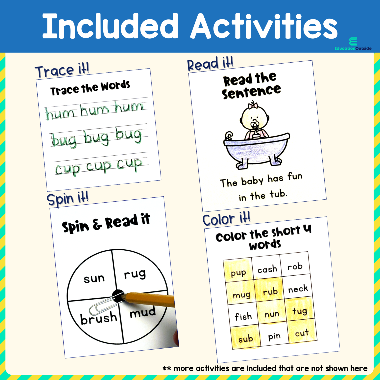 Short Vowel u Worksheets - No Prep - Print and Practice