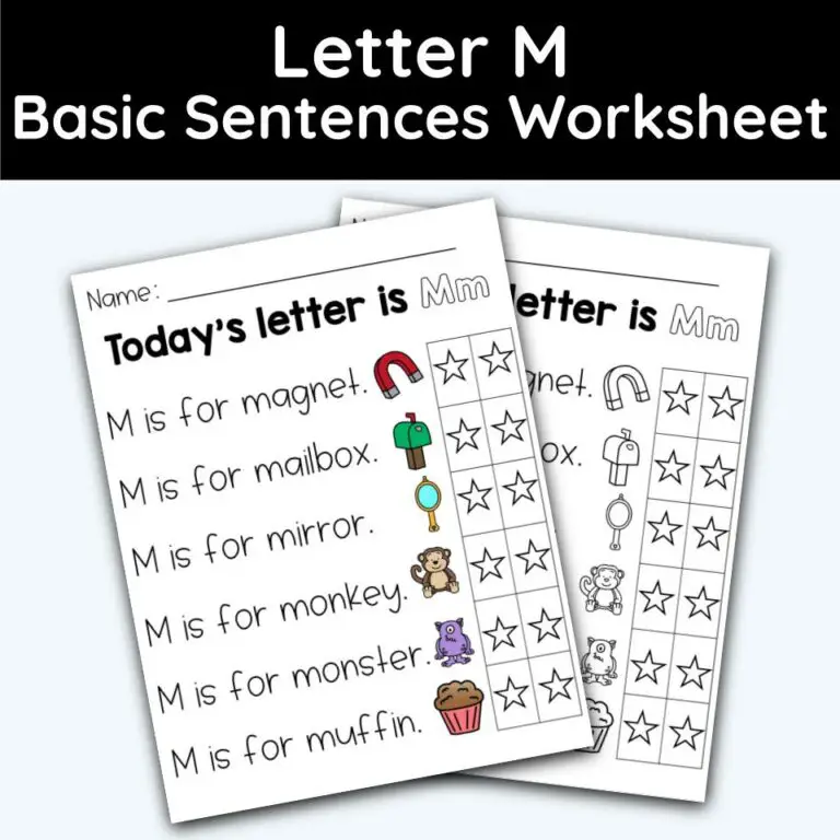 Letter M - Basic Sentences Worksheet